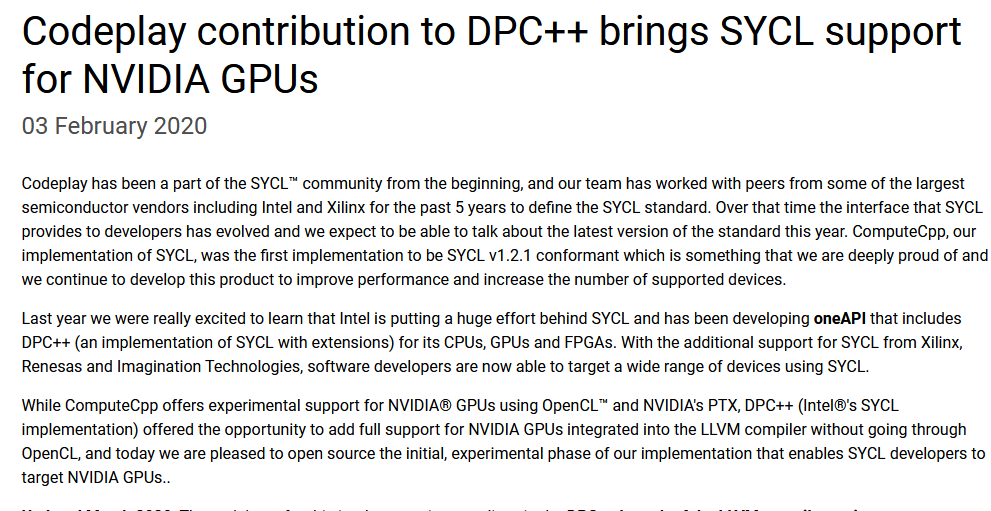 Codeplay Contribution To Dpc Brings Sycl Support For Nvidia Gpus Codeplay Software Ltd